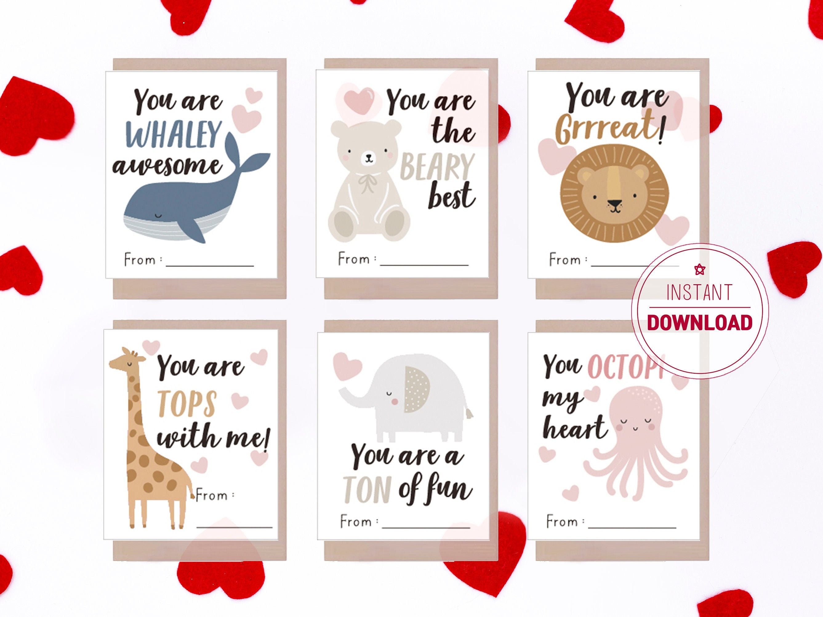 Printable Cards for Kids, Classroom Card 2.75x3.75 Size, Cute Animal ...