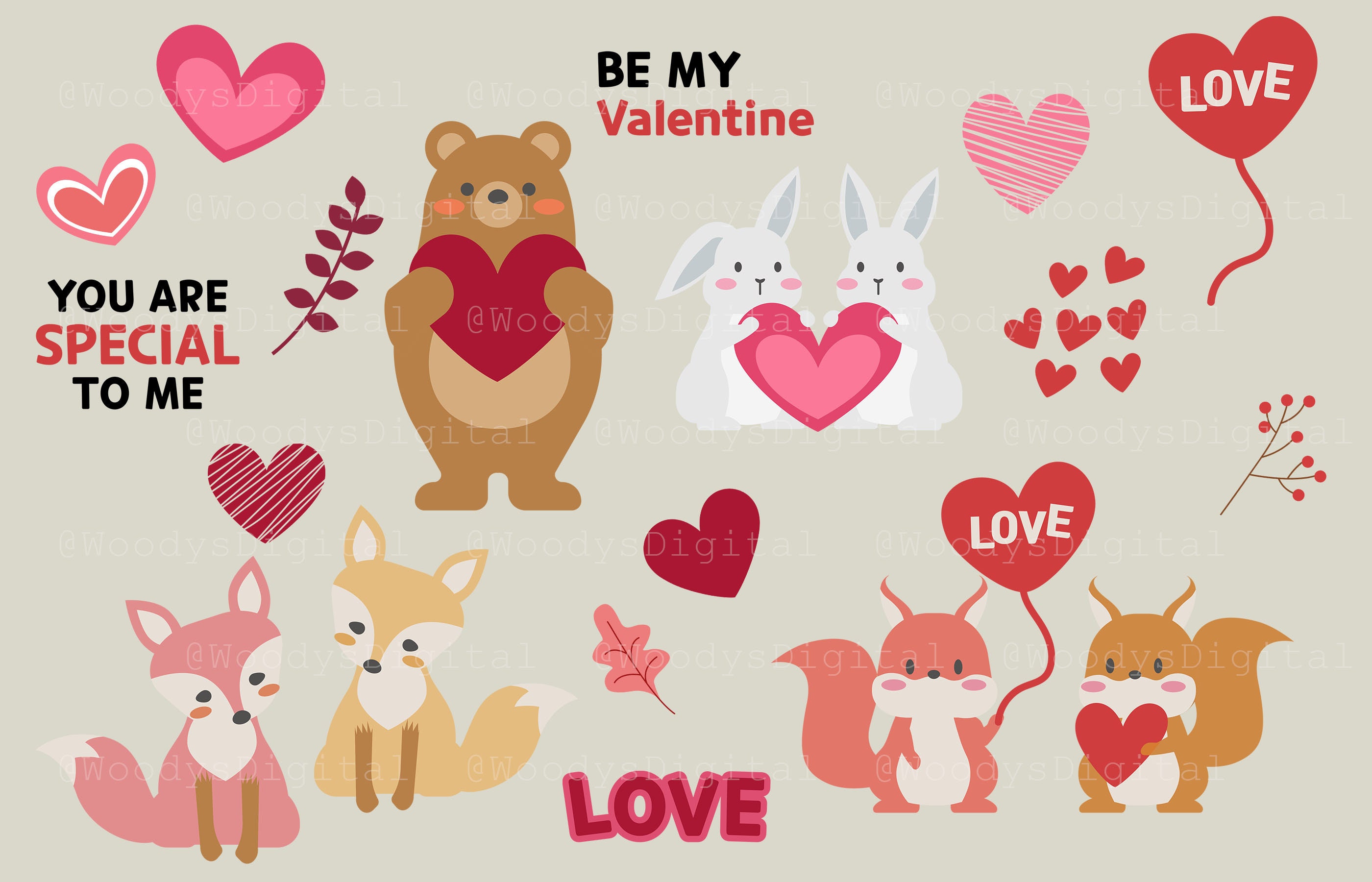 Valentine Animals Clipart, Lovely Forest Animals Svg PNG, SVG, EPS - Etsy
