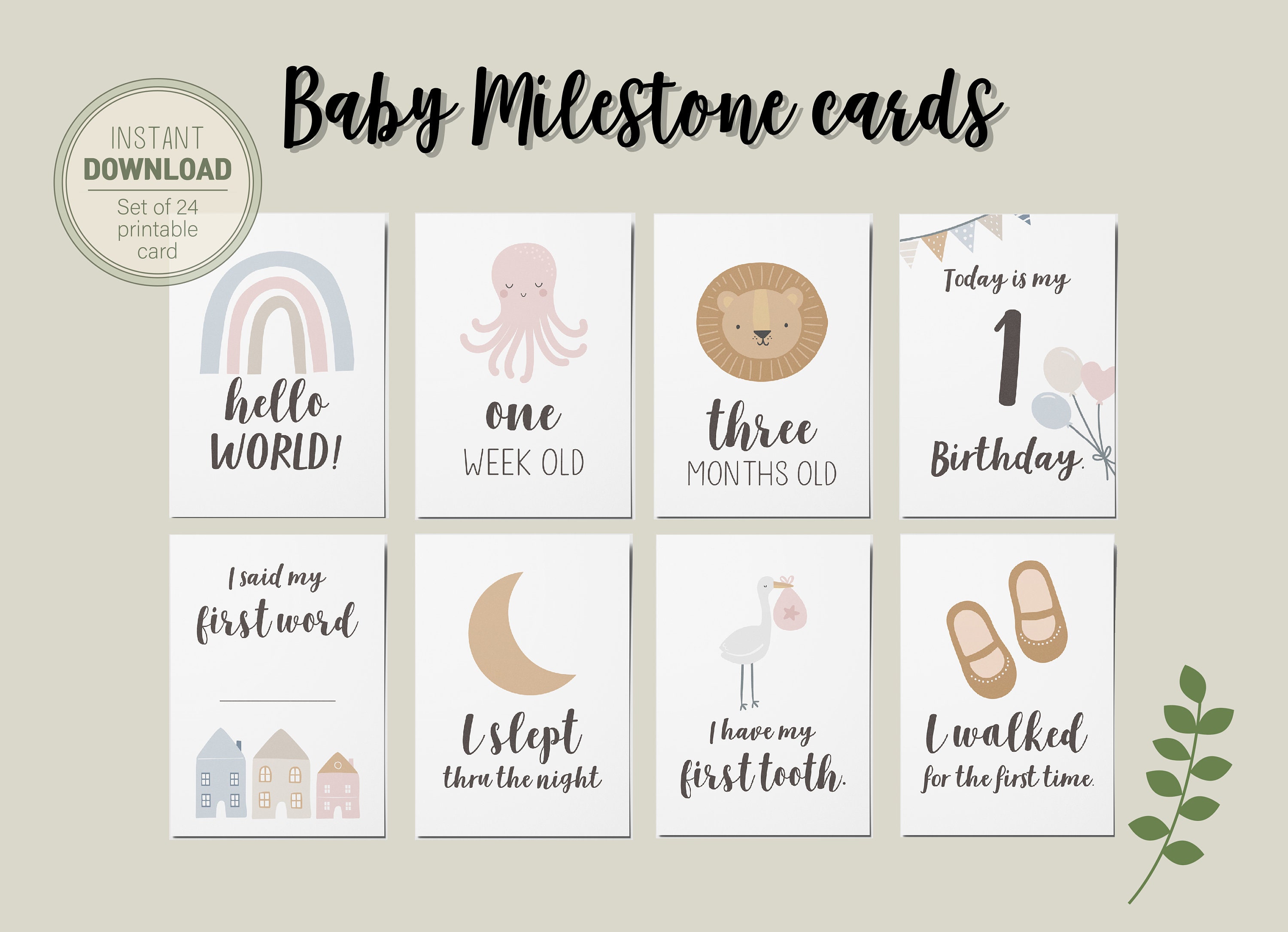 Baby Milestone Cards Printable, Baby Photo, Baby Shower Gift, Animal ...