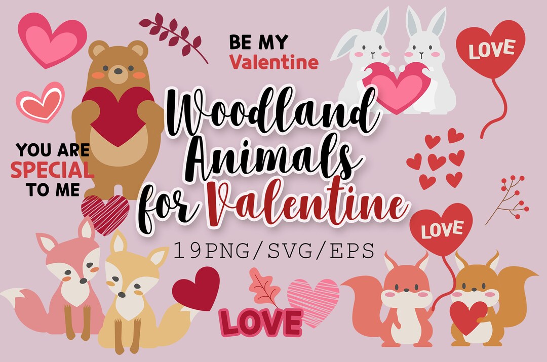Valentine Animals Clipart, Lovely Forest Animals Svg PNG, SVG, EPS - Etsy