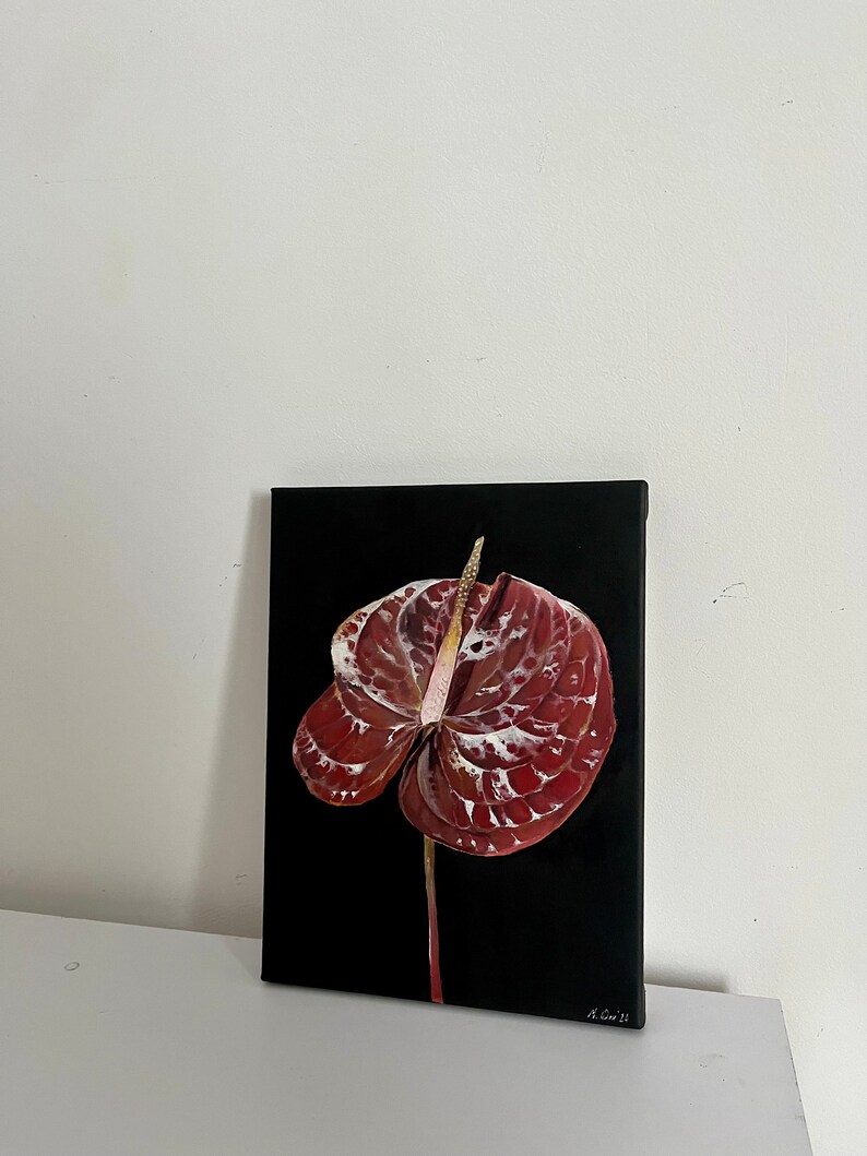 Flowers Oil Painting, Red Anthurium ,realistic Painting, Macro ...