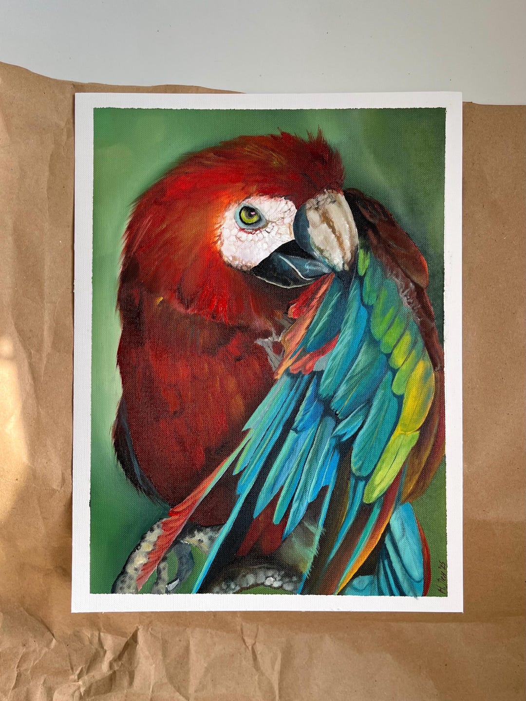 Red Parrot Oil Painting,birds,jungle,wild Nature,realistic,macro ...