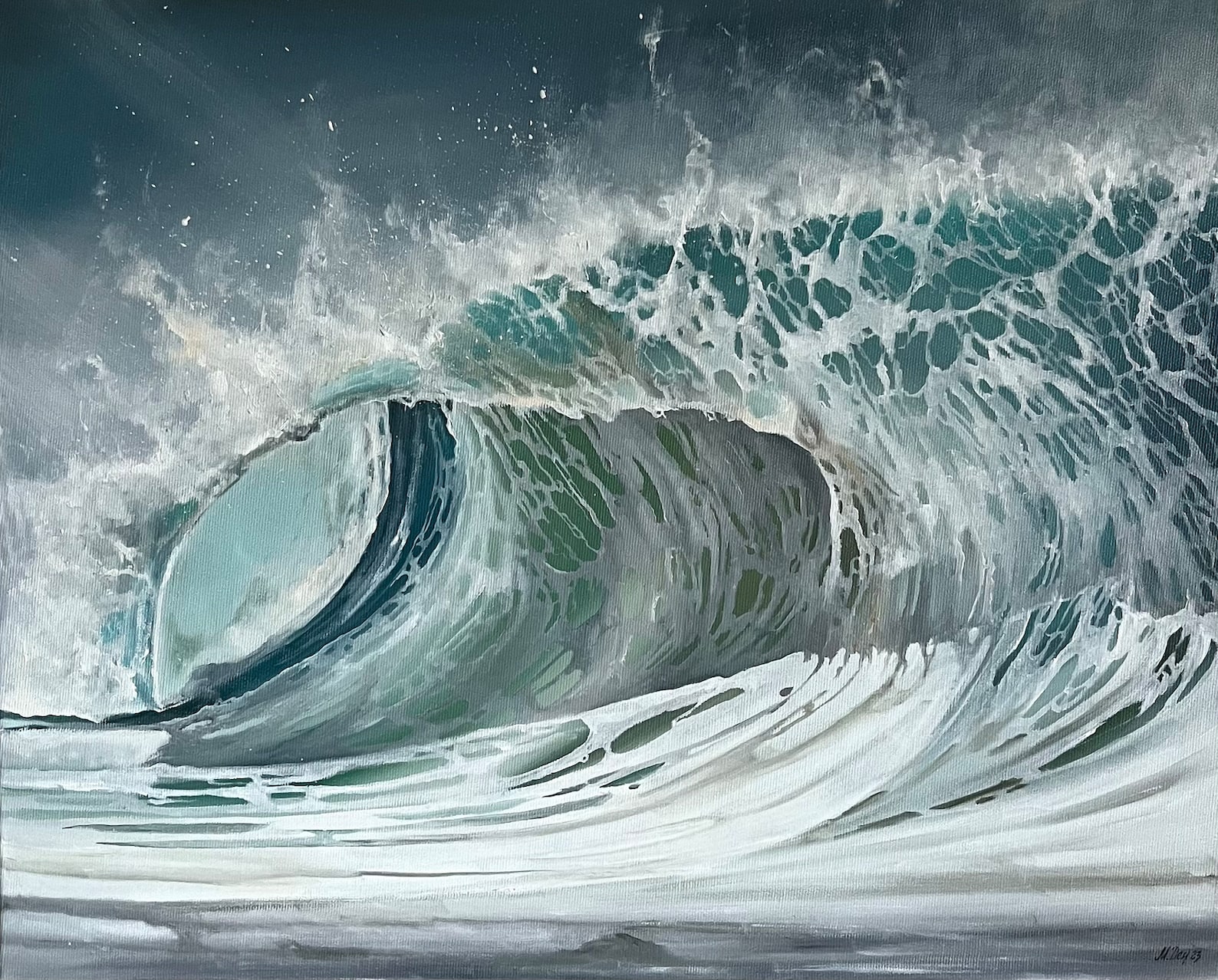 Sea Waves Oil Painting, Sunset, Ocean Art, Blue Color, Seascape, Waves ...