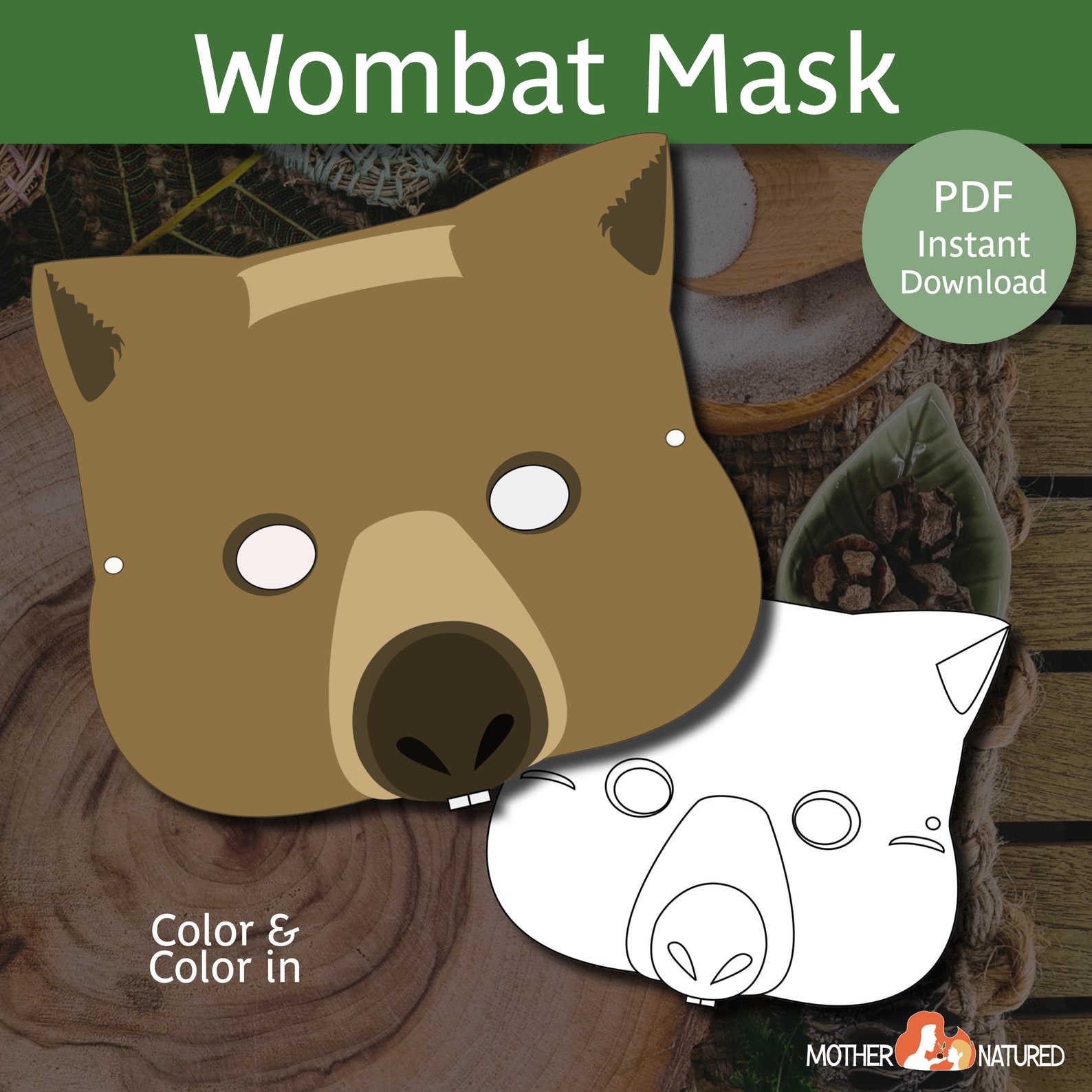 Printable Wombat Mask Wombat Mask for Kids Marsupial Mask Australian ...
