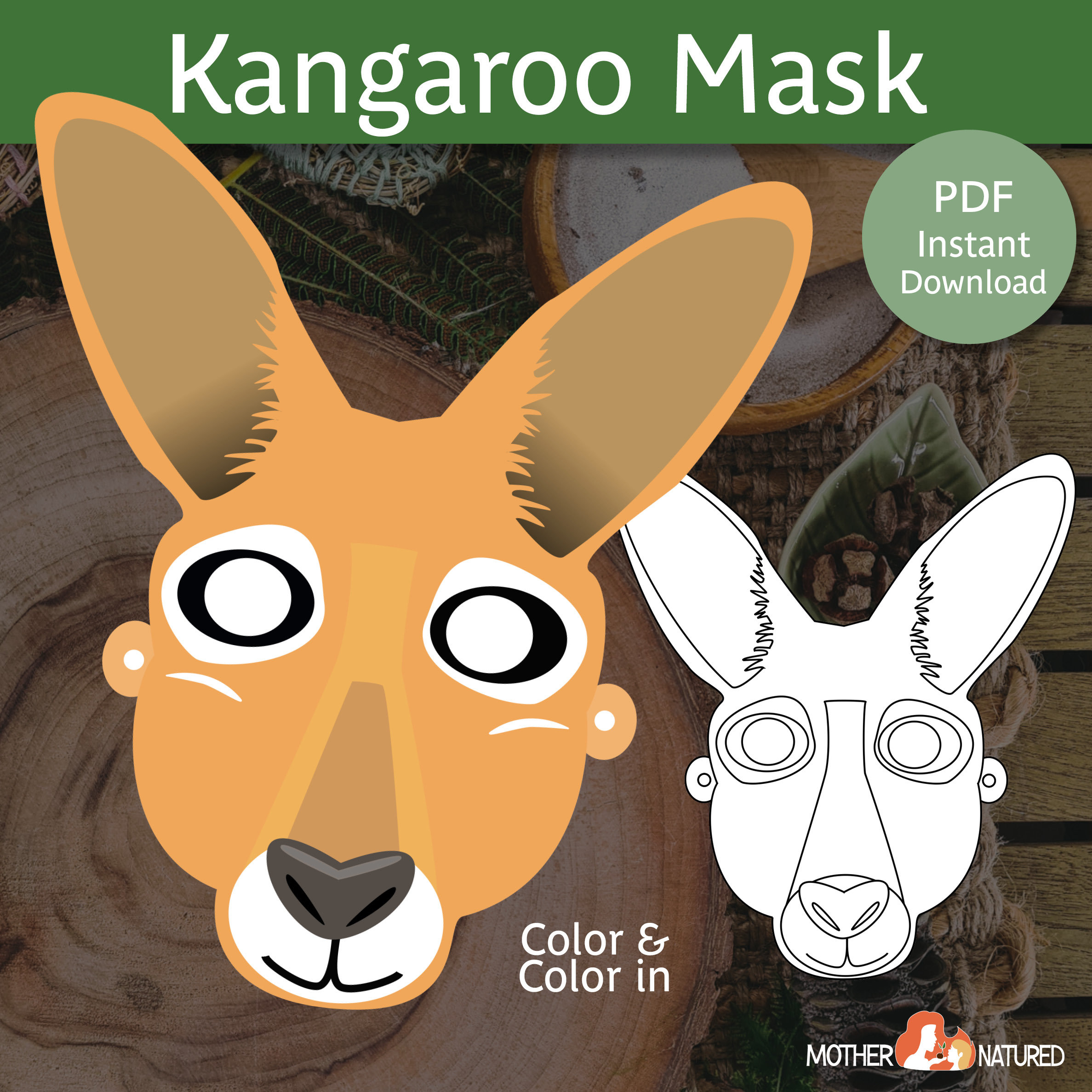 Kangaroo Mask Printable Kangaroo Mask for Kids Australian Animal Mask ...