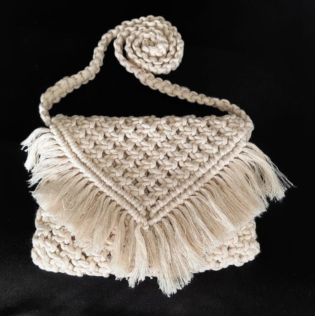 Macrame Shoulder Bag / Cream Navy Blue - Etsy