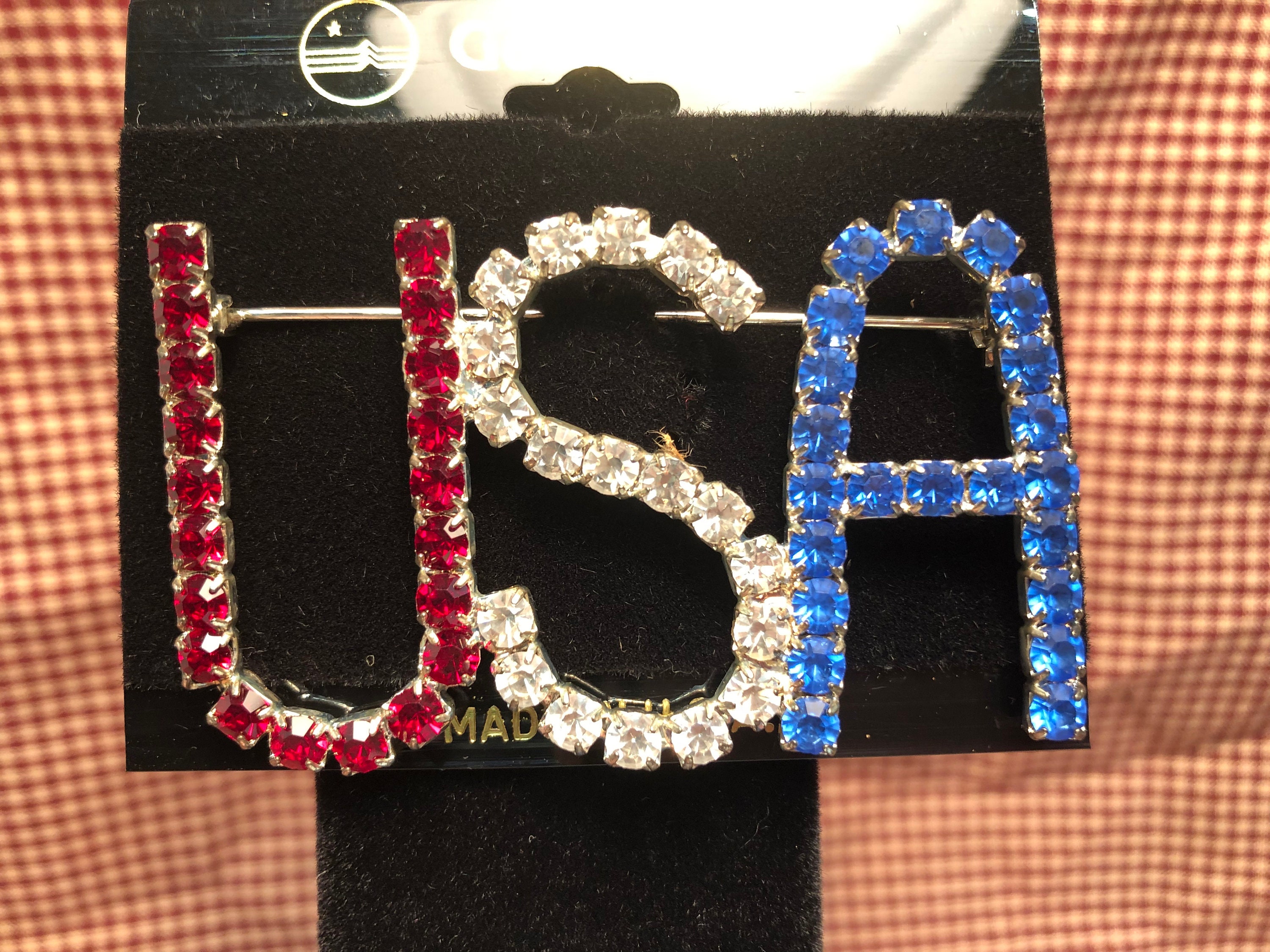 Vintage USA Rhinestone Pin - Etsy