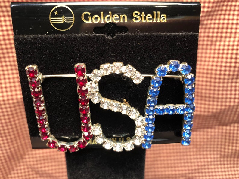 Vintage USA Rhinestone Pin - Etsy