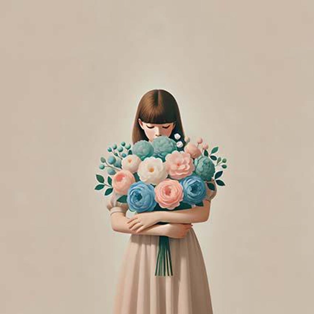 Minimalist Pastel Color Girls Hugs the Flower Art Print | Digital Wall ...