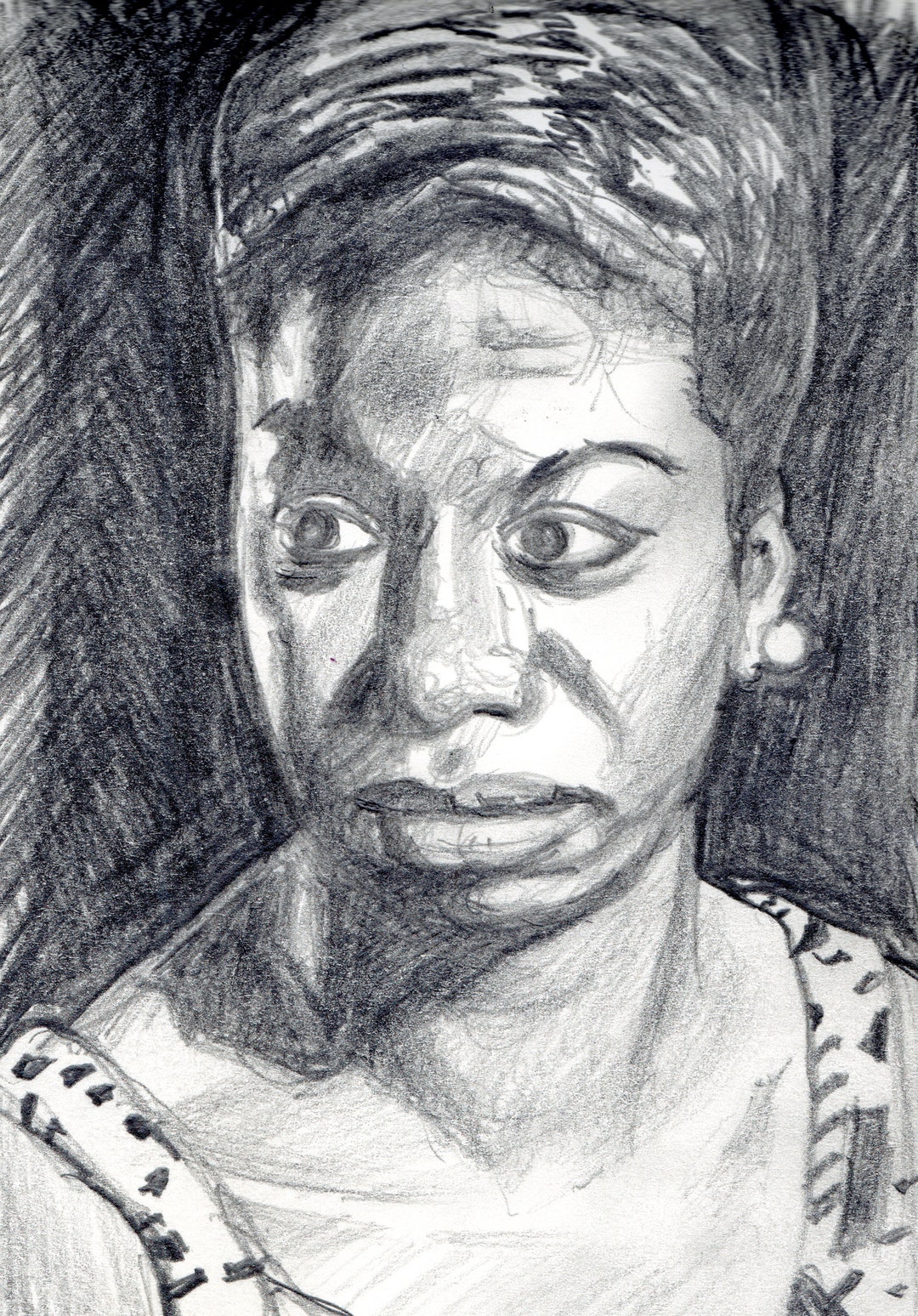 Portrait of Nina Simone. Original Graphite Pencil Drawing, Signed by ...