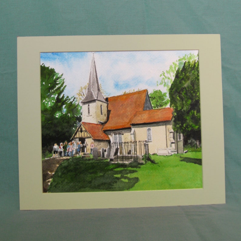 St Peter and St Paul's Church, Chaldon, Surrey. Original Watercolour ...