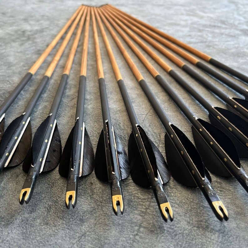 Traditional Wooden Target Arrow - Black & Golden Design - 12 PCS ...