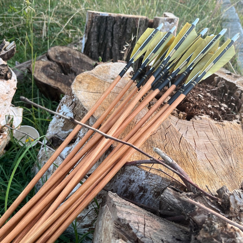 Traditional Wooden Target Arrow - Khaki & Black Design - 12 PCS ...