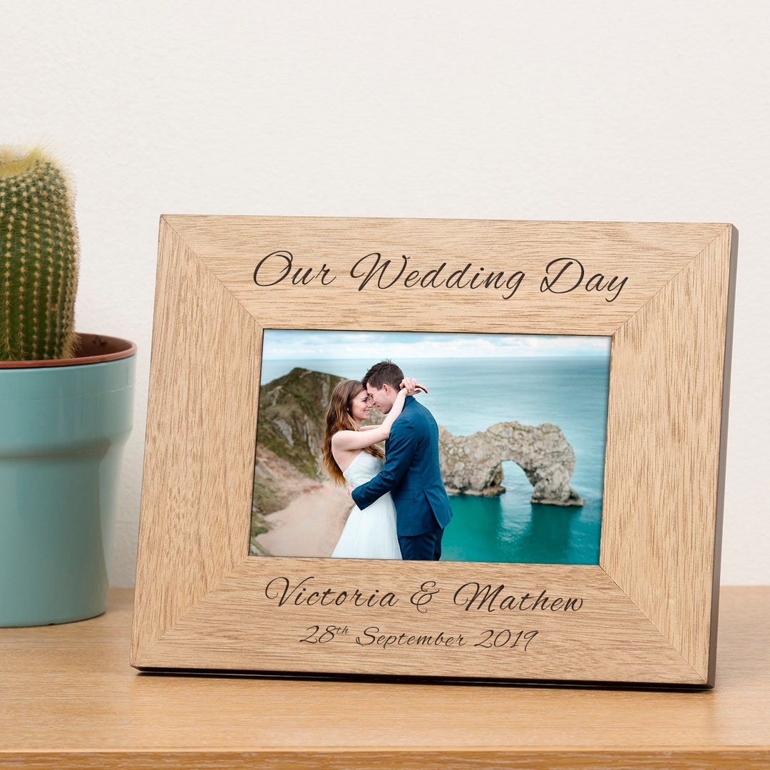 Personalised Wooden Engraved Our Wedding Day Photo Frame 6 X 4 , Groom ...