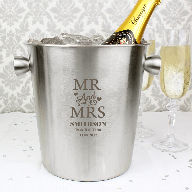 Engraved Stainless Steel Mr & Mrs Personalised Ice Bucket , Wedding ...