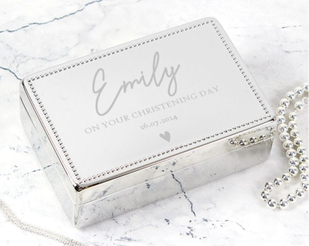 Personalised Engraved Christening , Heart Design Jewellery Box ...