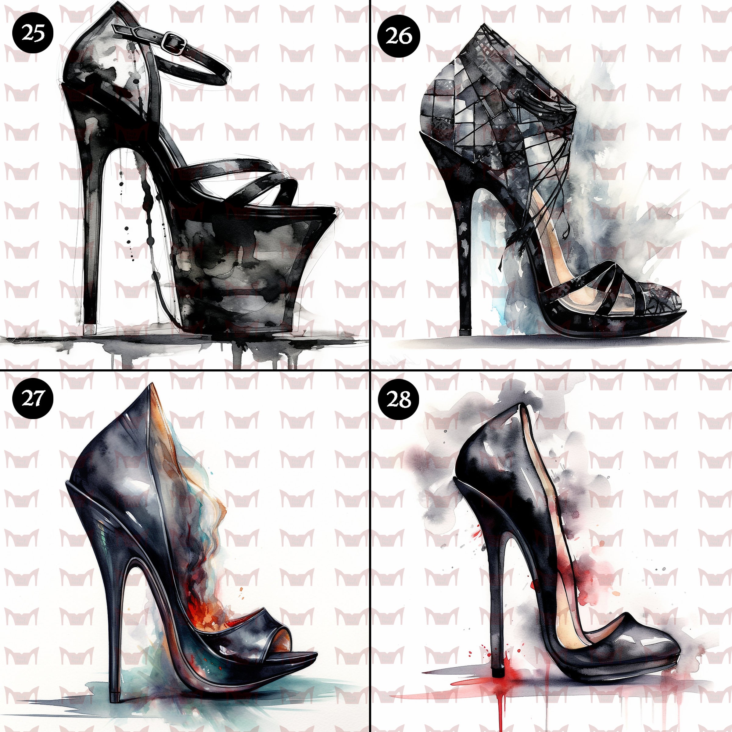 Stickers Black Watercolor Shoes Set 1 31 Abstract Womens Shoes on ...