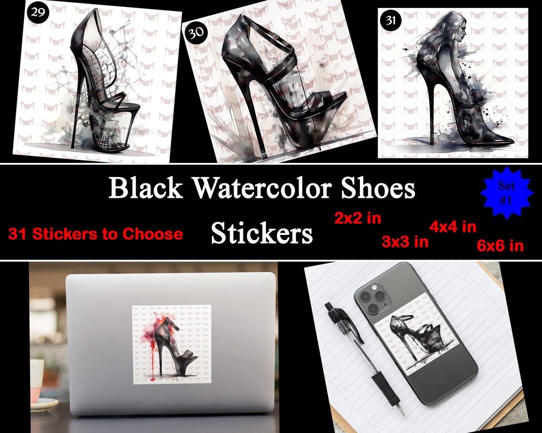Stickers Black Watercolor Shoes Set 1 31 Abstract Womens Shoes on ...