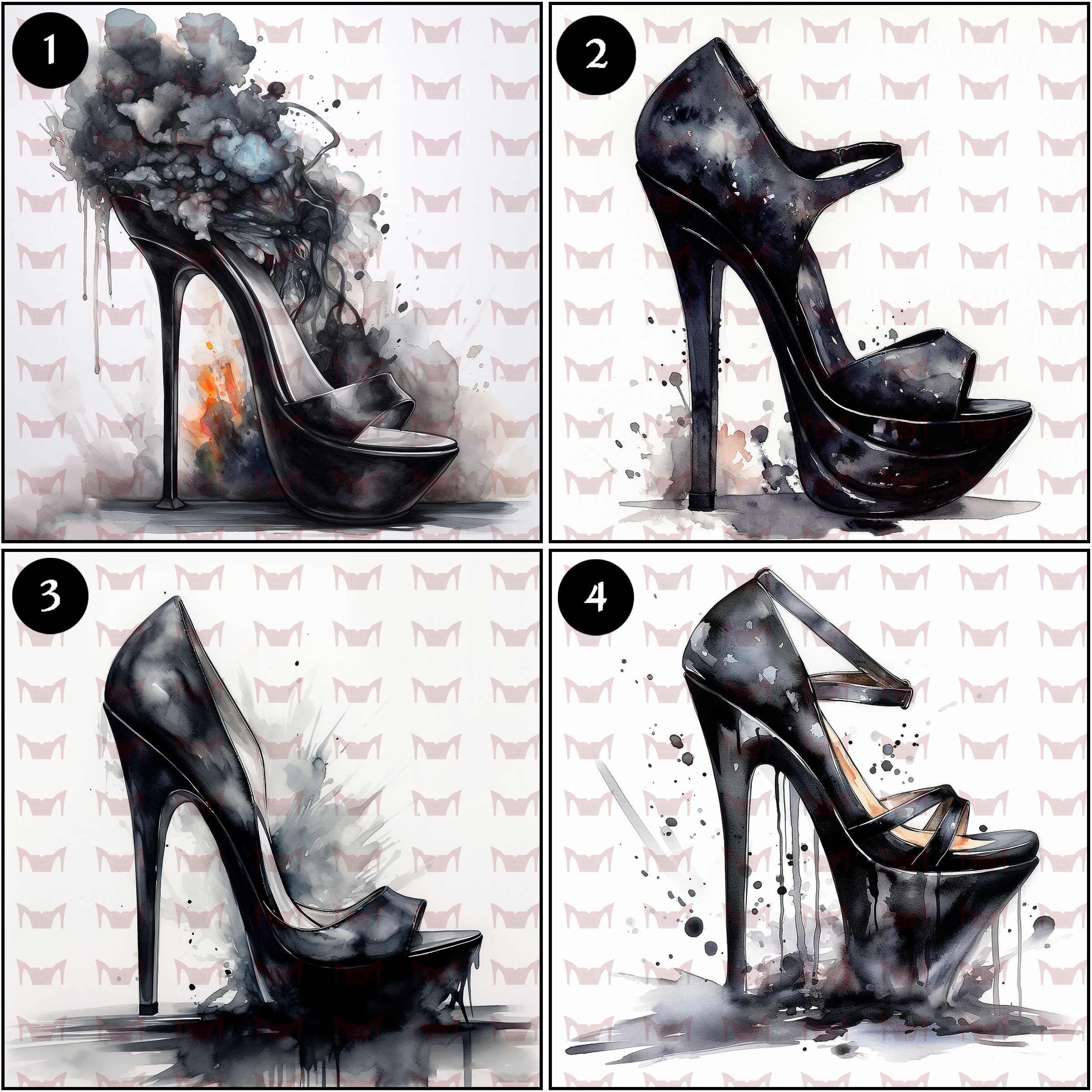 Stickers Black Watercolor Shoes Set 1 31 Abstract Womens Shoes on ...