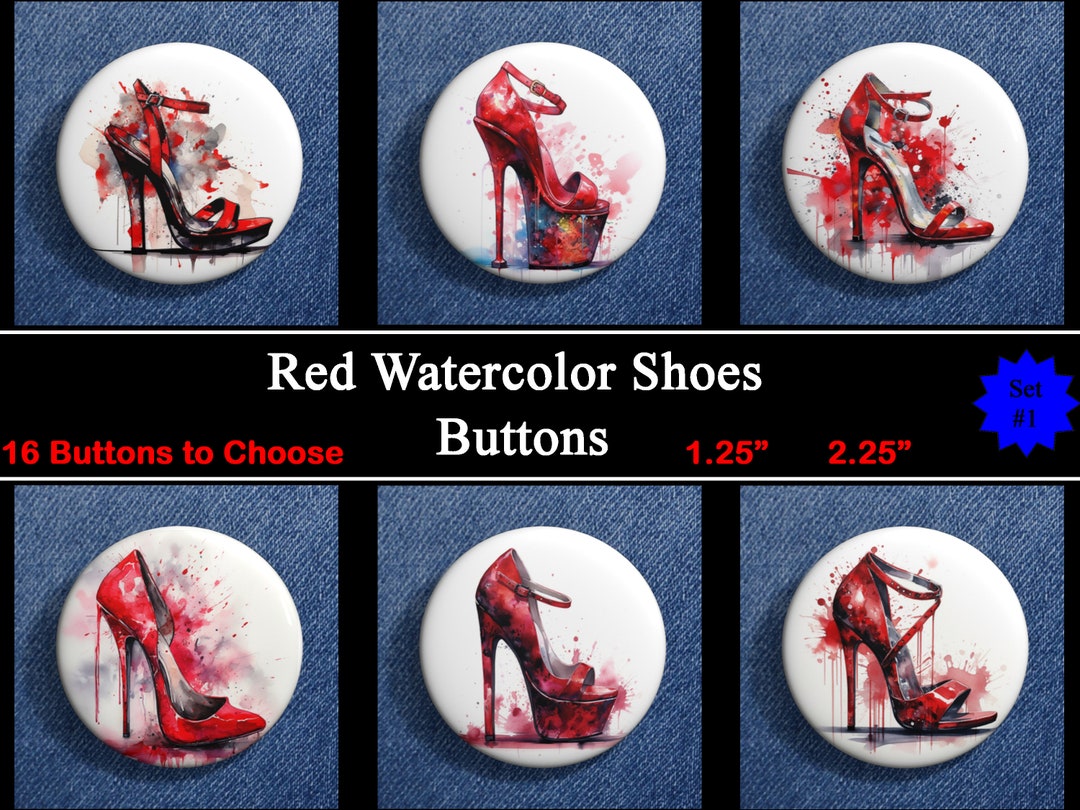 Red Watercolor Shoes Buttons Abstract Womens Shoes on 1.25 and 2.25 ...
