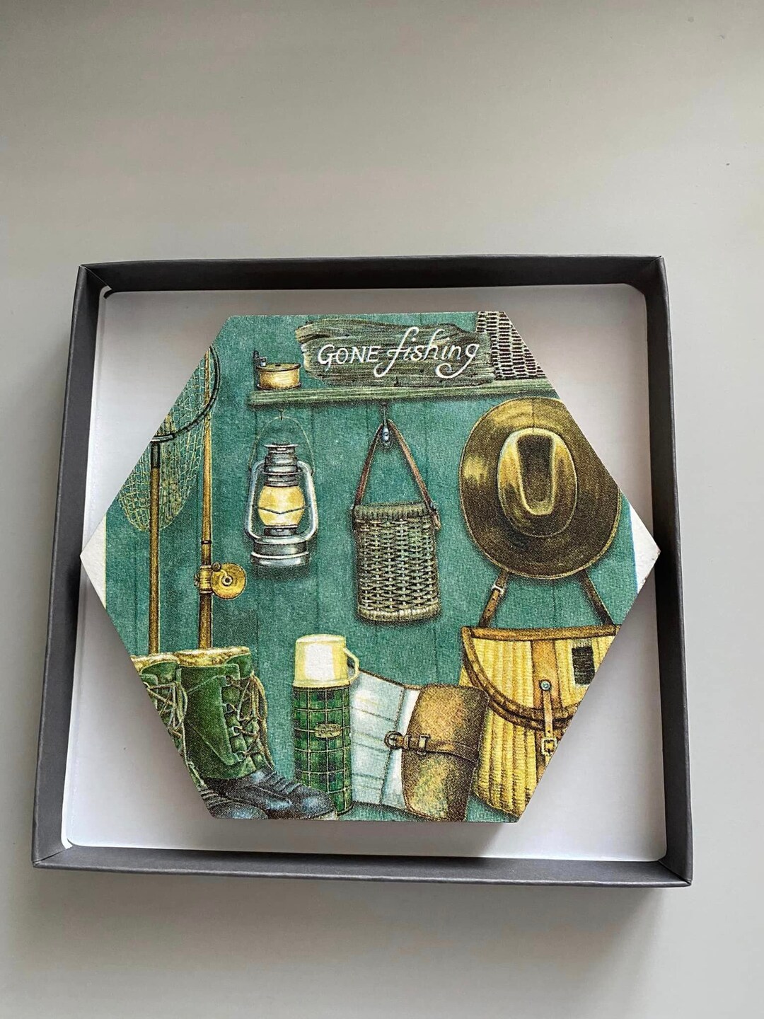 Fishing Coaster, Hexagon Wood Coaster, Chunky Coaster, Boxed Coasters ...