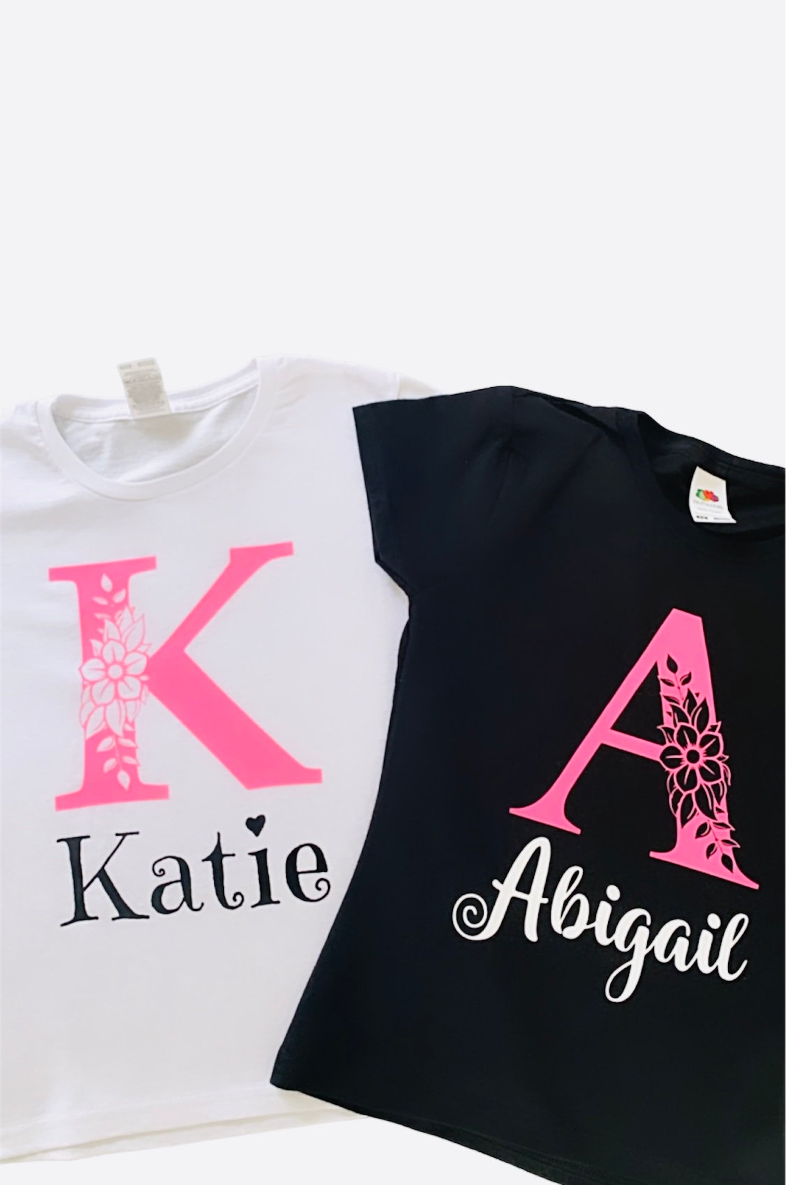 Girls Personalised Name T-shirt with floral Initial Custom | Etsy