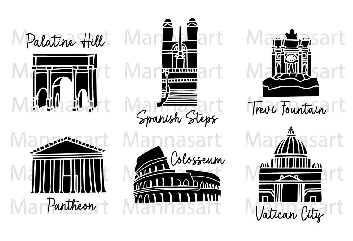 Rome Italy Travel Landmark SVG and PNG Pack, (cuttable Designs Svg ...