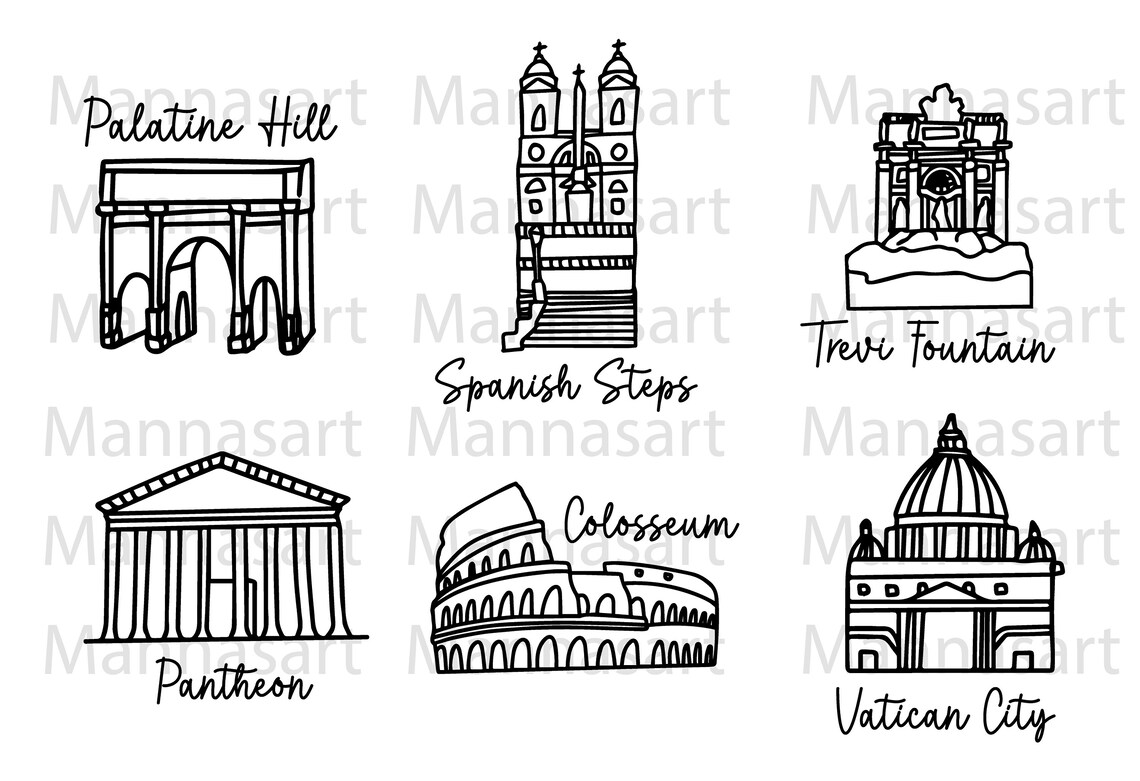 Rome Italy Travel Landmark SVG and PNG Pack, (cuttable Designs Svg ...