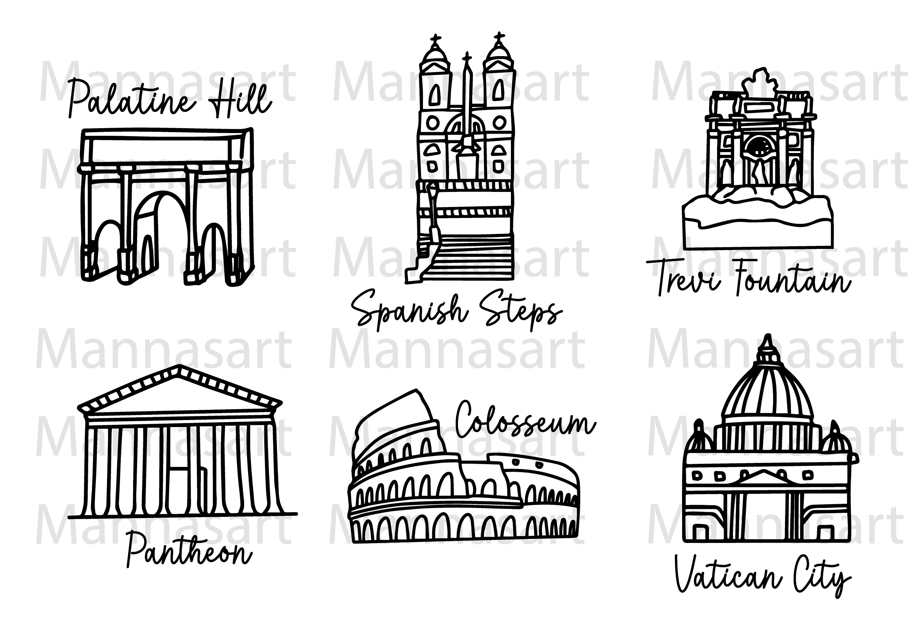 Rome Italy Travel Landmark SVG and PNG Pack, (cuttable Designs Svg ...