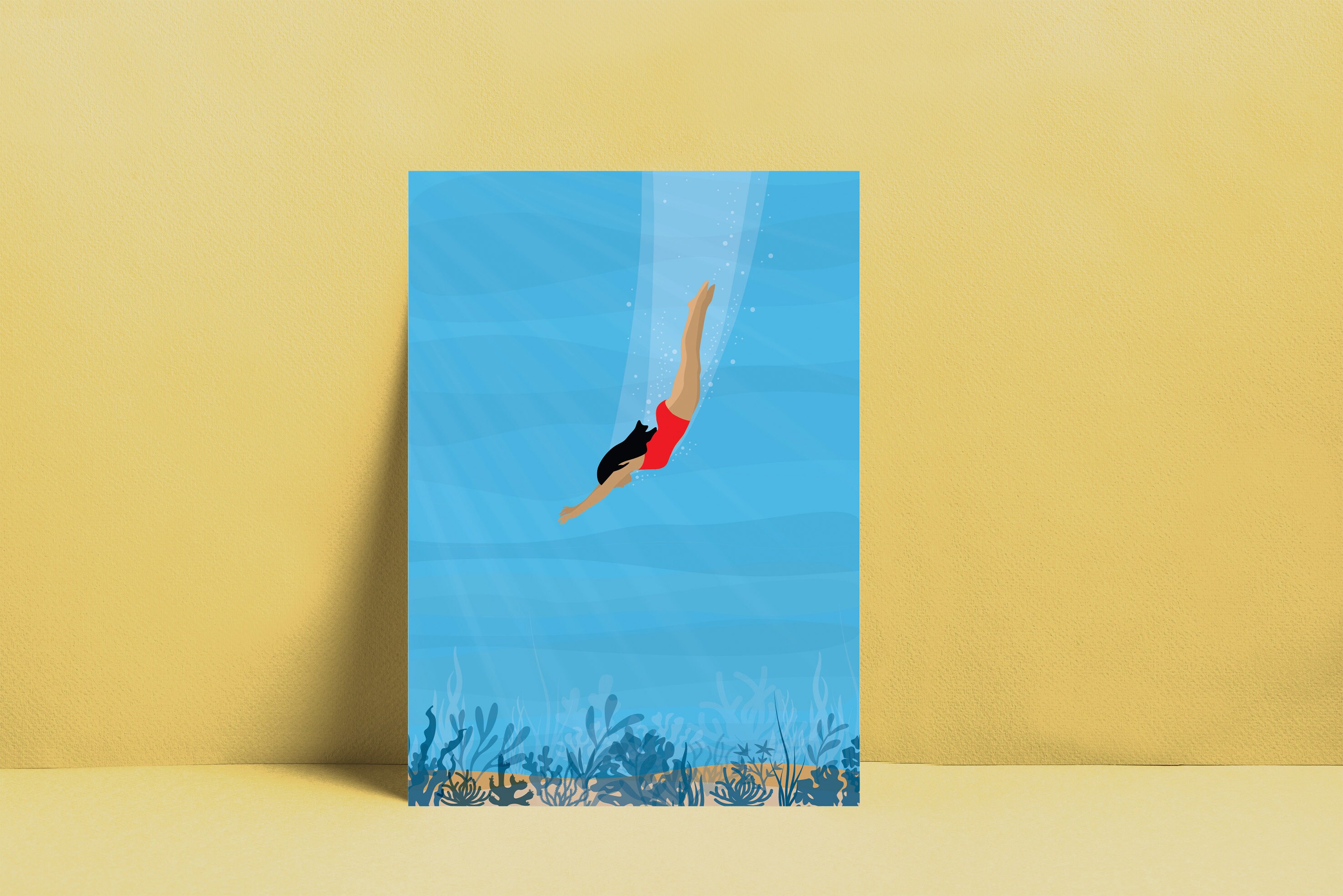 Postcard - Dive In! | A6 Size | Ocean Illustration | Diver Bathing Suit ...