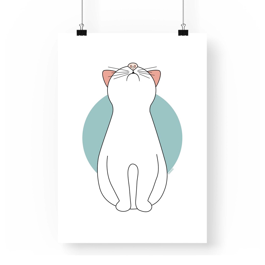 Look up Art Print | White Cat Illustration | Giclée Art Print ...