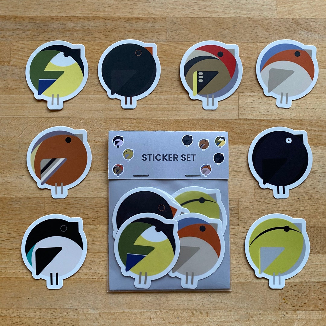 Bird Sticker Set (8 Pcs) | Magpie - Greenfinch - Jackdaw - Great Tit ...