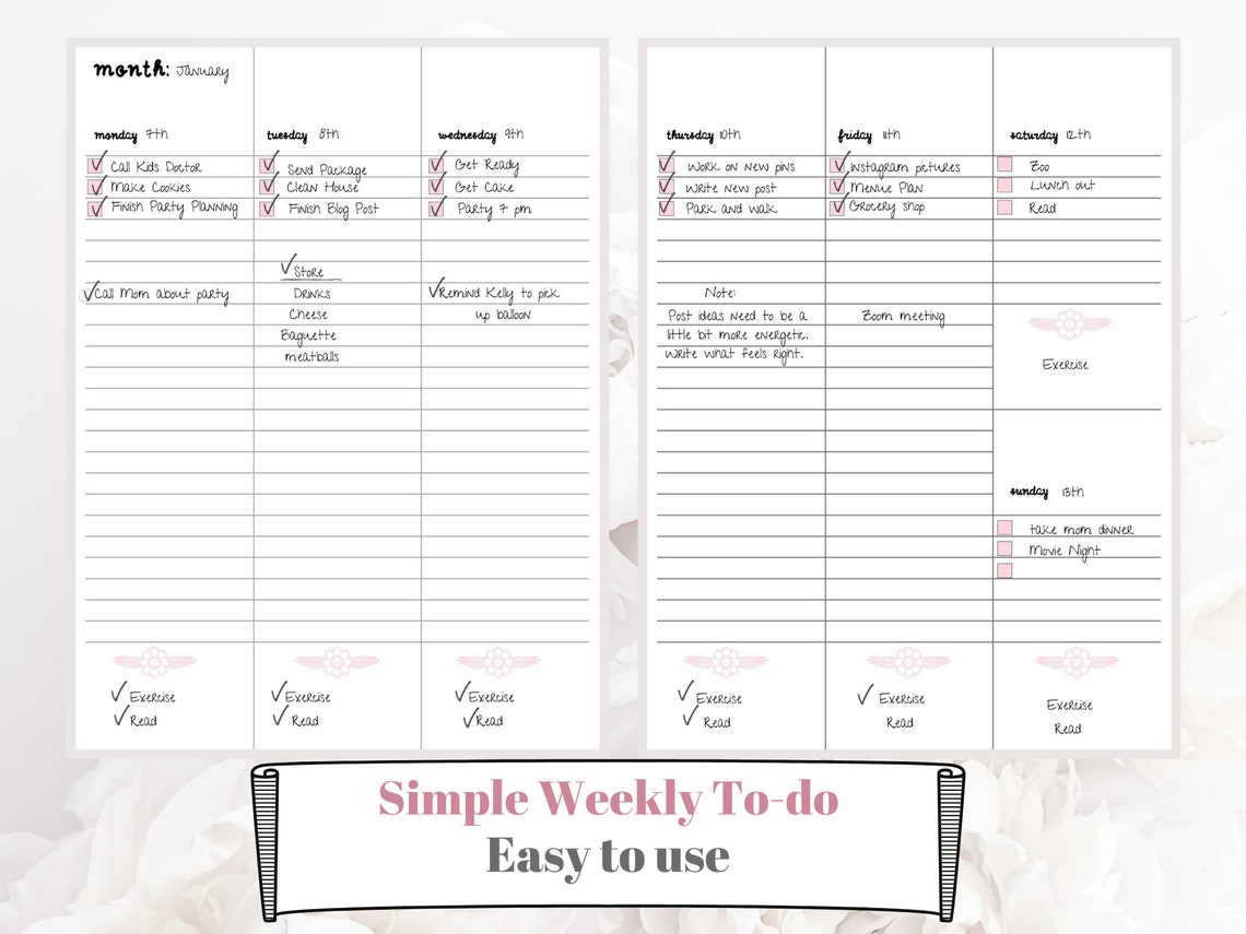 Weekly Plan Template Printable Weekly Weekly Schedule | Etsy