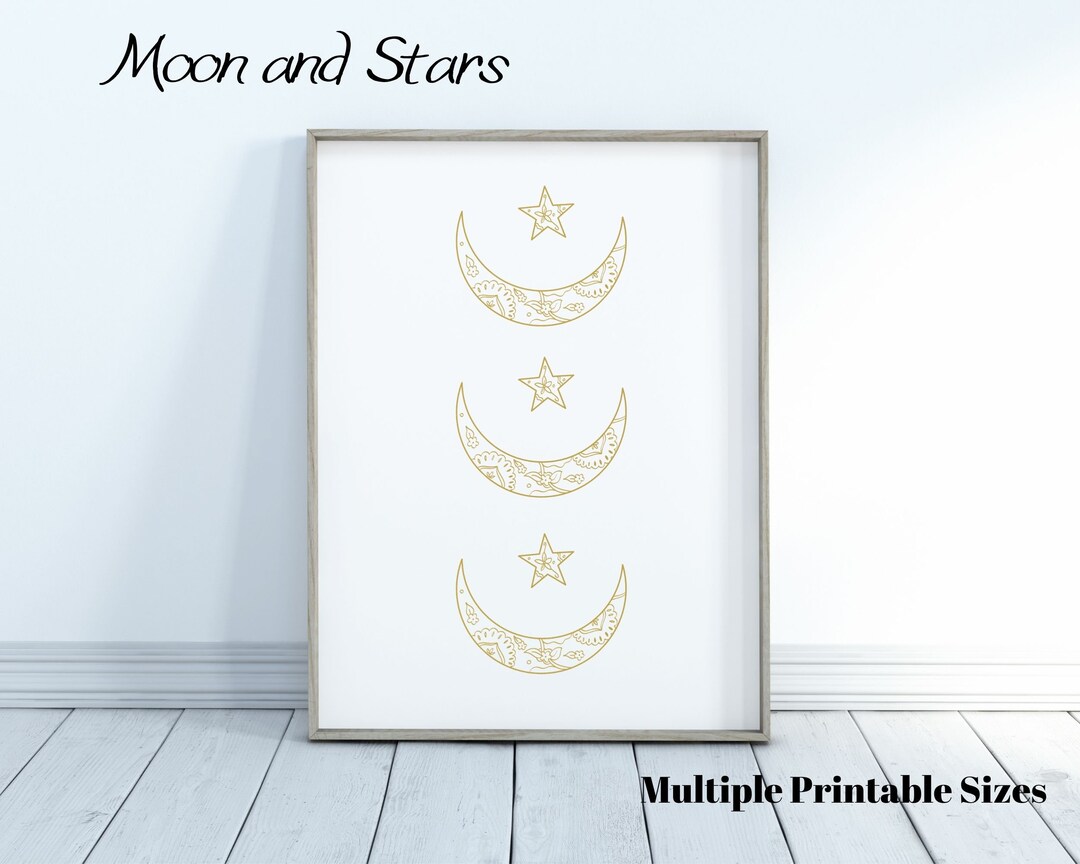 Moon and Stars Wall Decor Printable Art Office Gold - Etsy