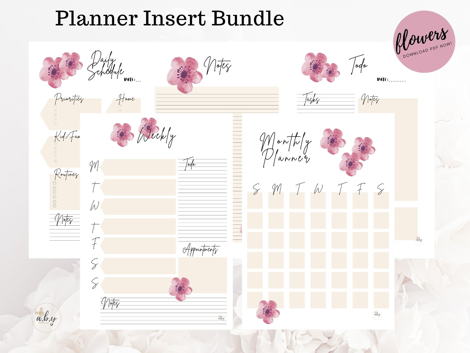 Planner Insert Bundle Flowers - Etsy