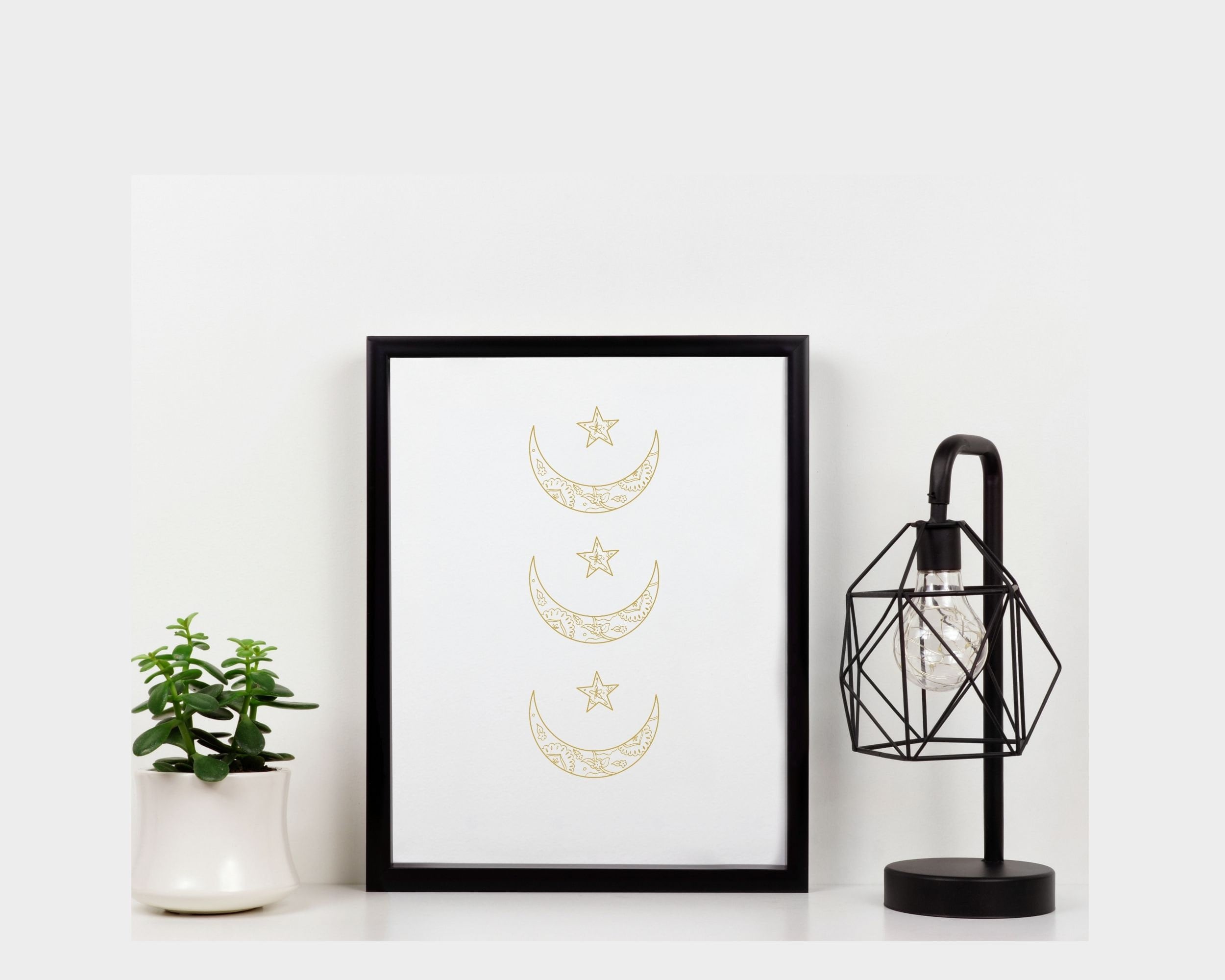 Moon and Stars Wall Decor Printable Art Office Gold - Etsy
