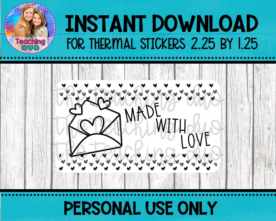 Made With Love Thermal Label, Heart Sticker PNG (digital Download) - Etsy