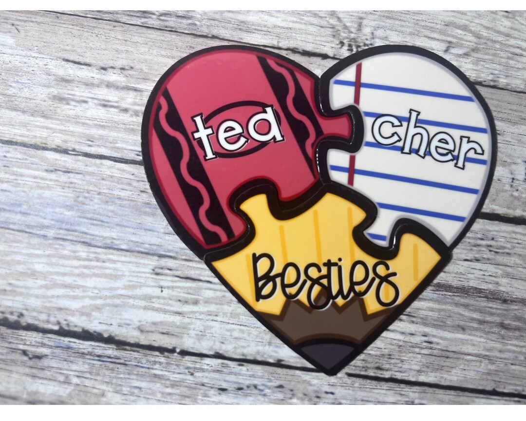 Teacher Besties Heart Puzzle Sticker, BFF Gift - Etsy