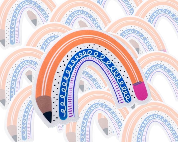 Teacher Sticker Pencil Rainbow Sticker Rainbow Sticker | Etsy