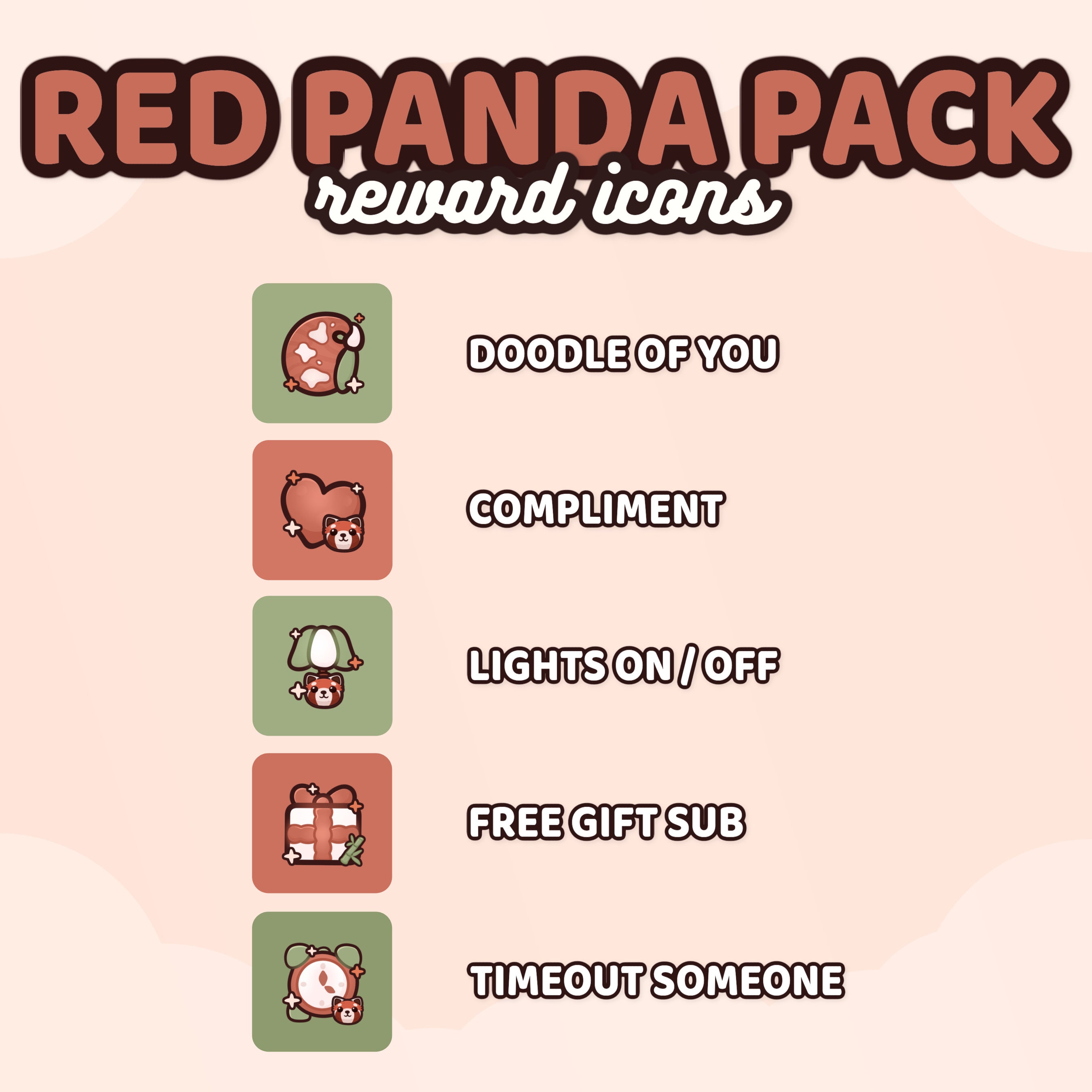 12x Kawaii Red Panda Pack Reward Icon / Channel Point Reward Icons 75x ...