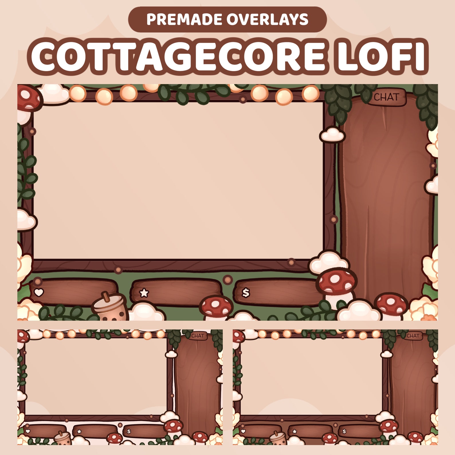 Cottagecore Twitch Stream Package | Animated Screens, Overlays (digital ...