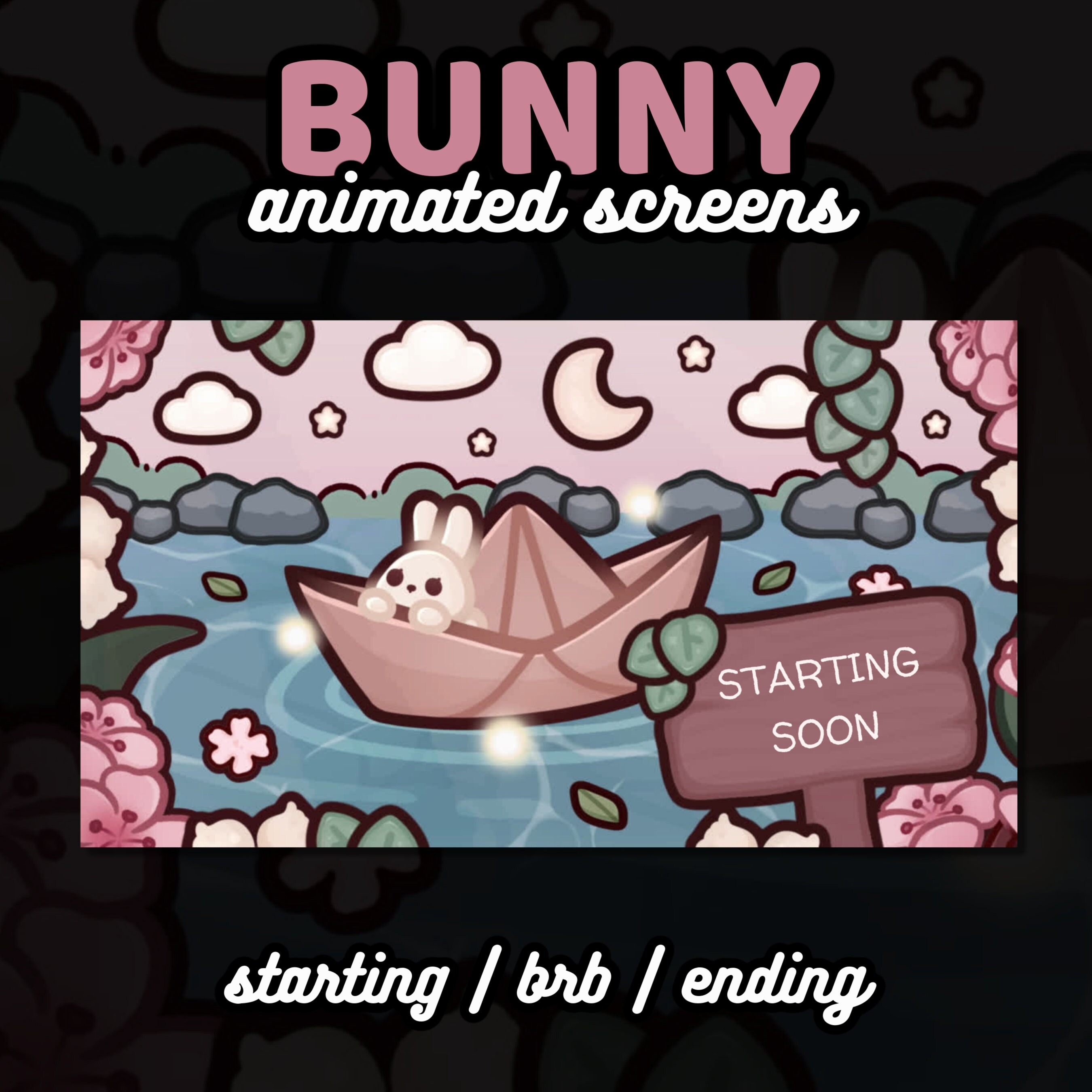 3x Animated Bunny Twitch Screens Aesthetic Cute Soft Pastel Kawaii Pink ...