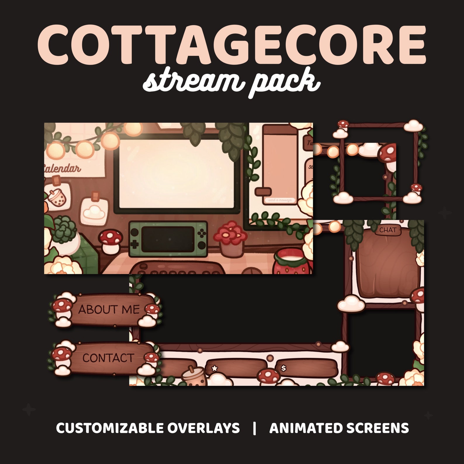 Cottagecore Twitch Stream Package | Animated Screens, Overlays (digital ...