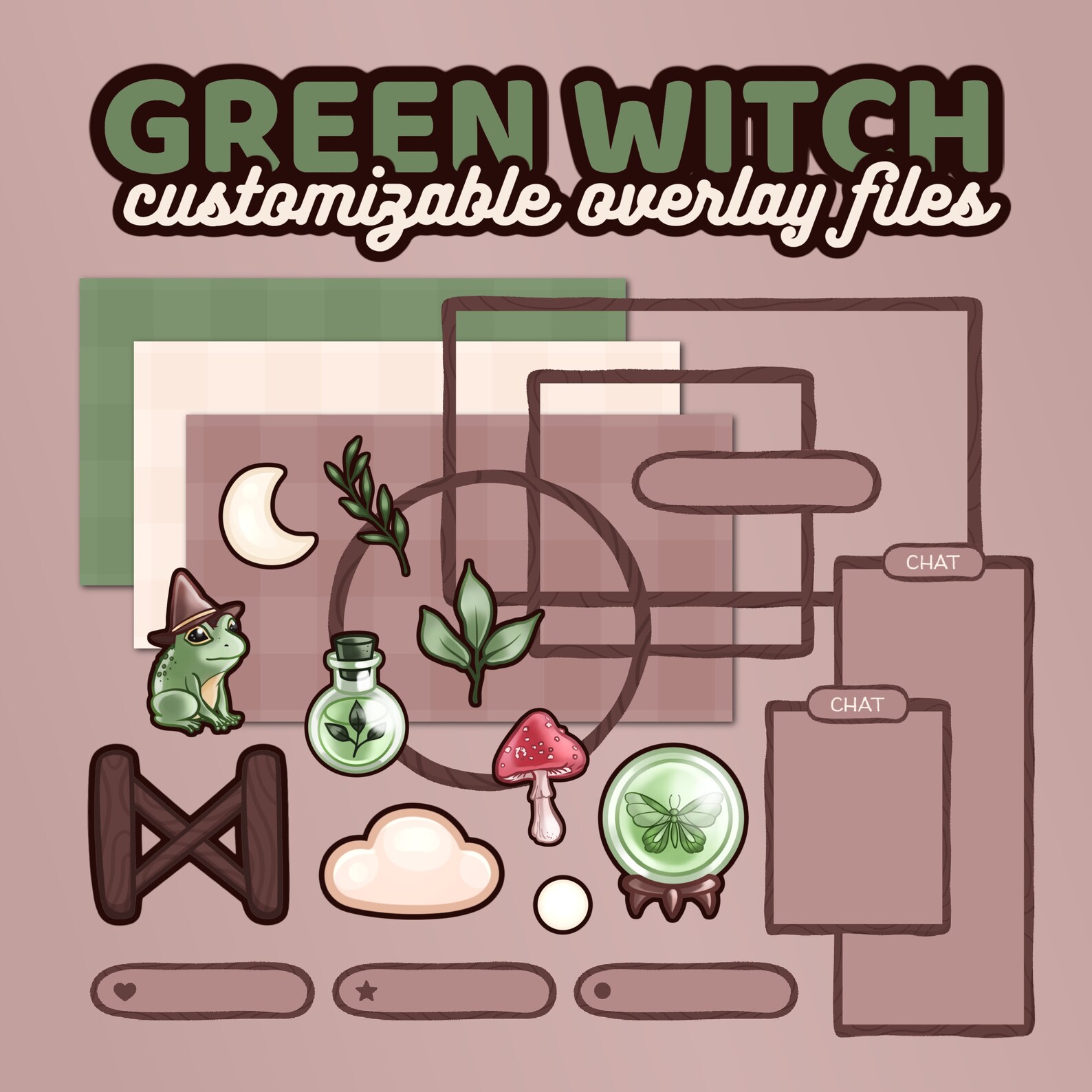 Green Witch Twitch Overlays 9 Premade Overlays Customizable Overlay ...