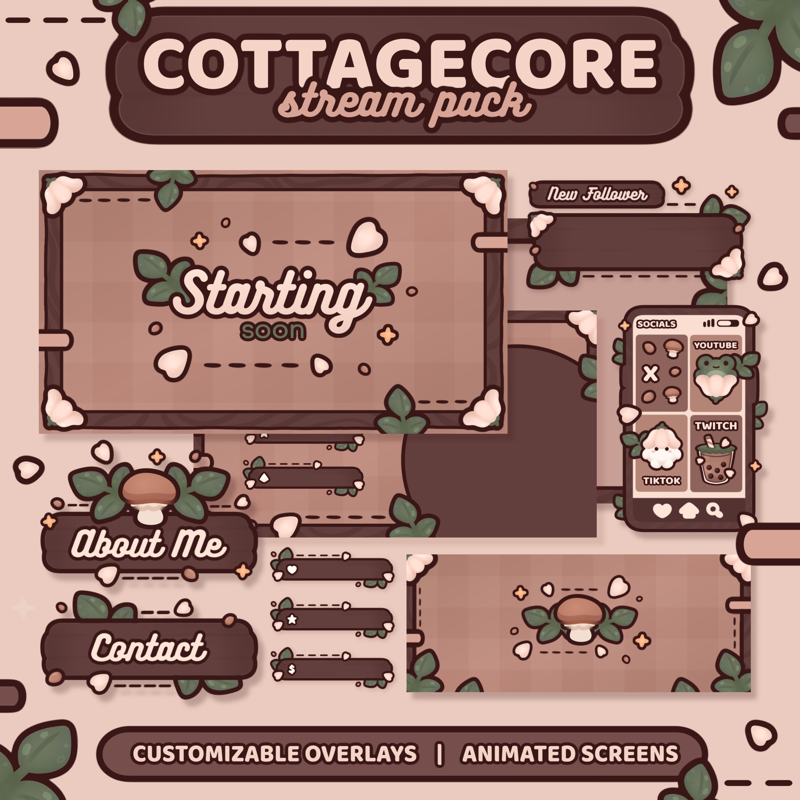 Cottagecore Stream Package | Animated Stream Pack | Twitch Overlay ...
