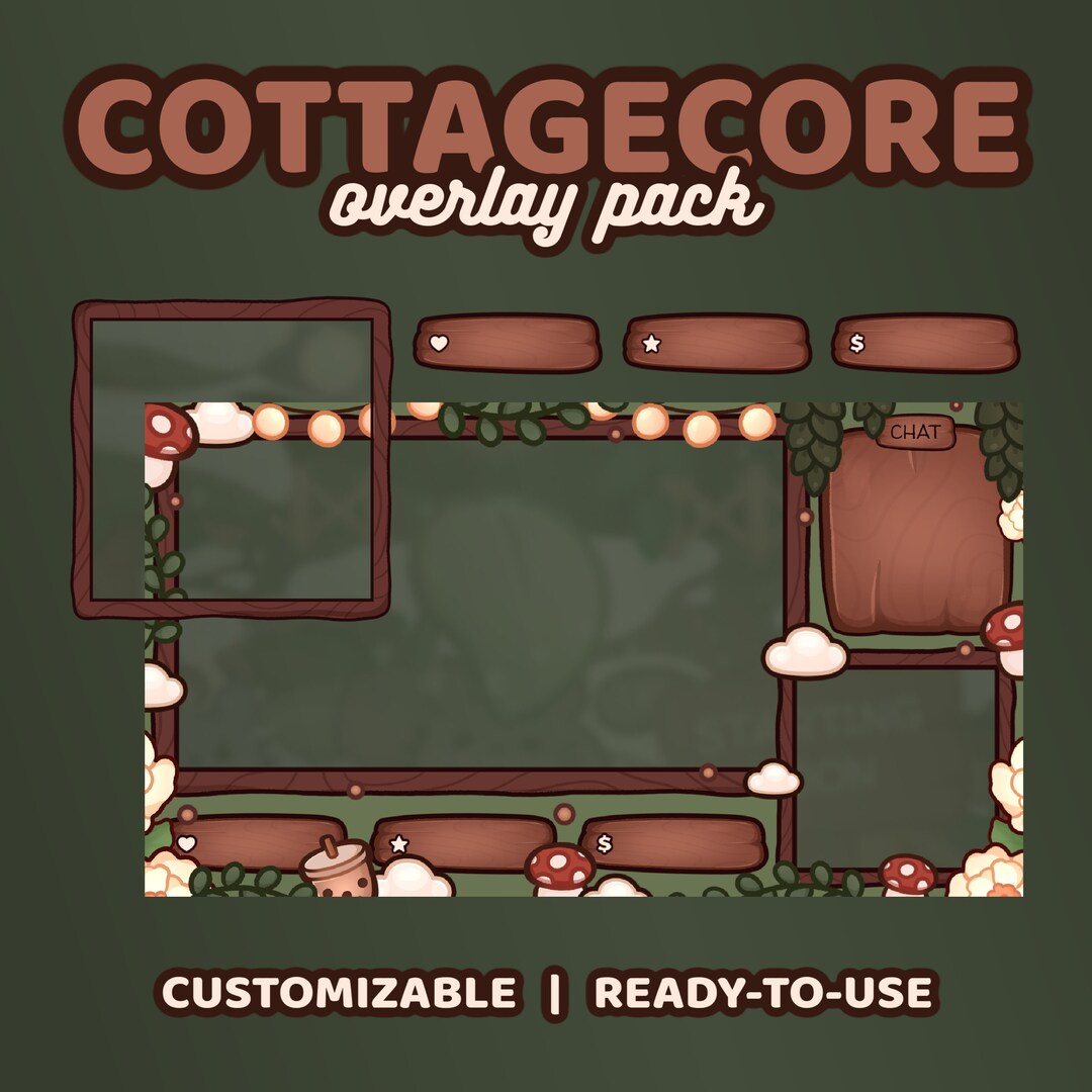 Cottagecore Cozy Lofi Twitch Overlays 6 Premade Overlays Customizable ...