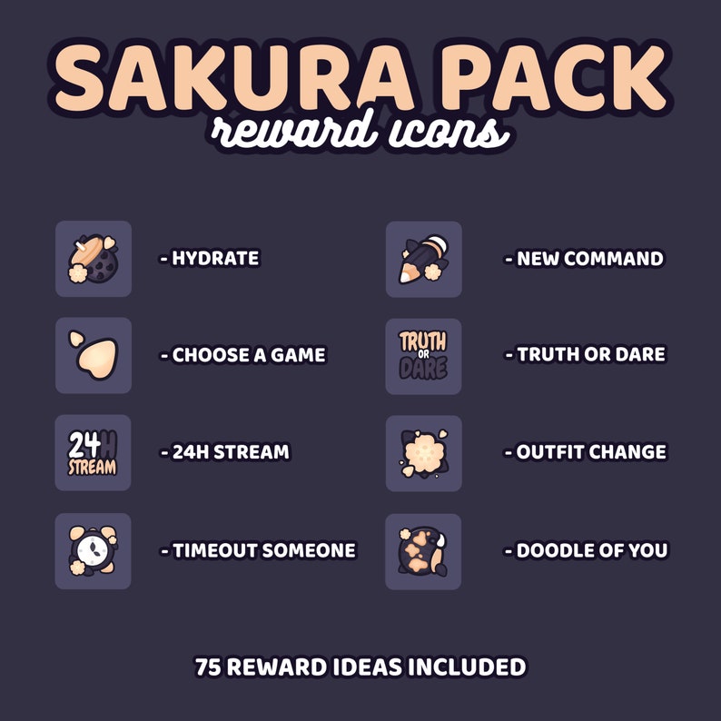 24x Sakura Pack Reward Icon / Channel Point Reward Icons 75x Reward Ideas and Challenges Cherry ...
