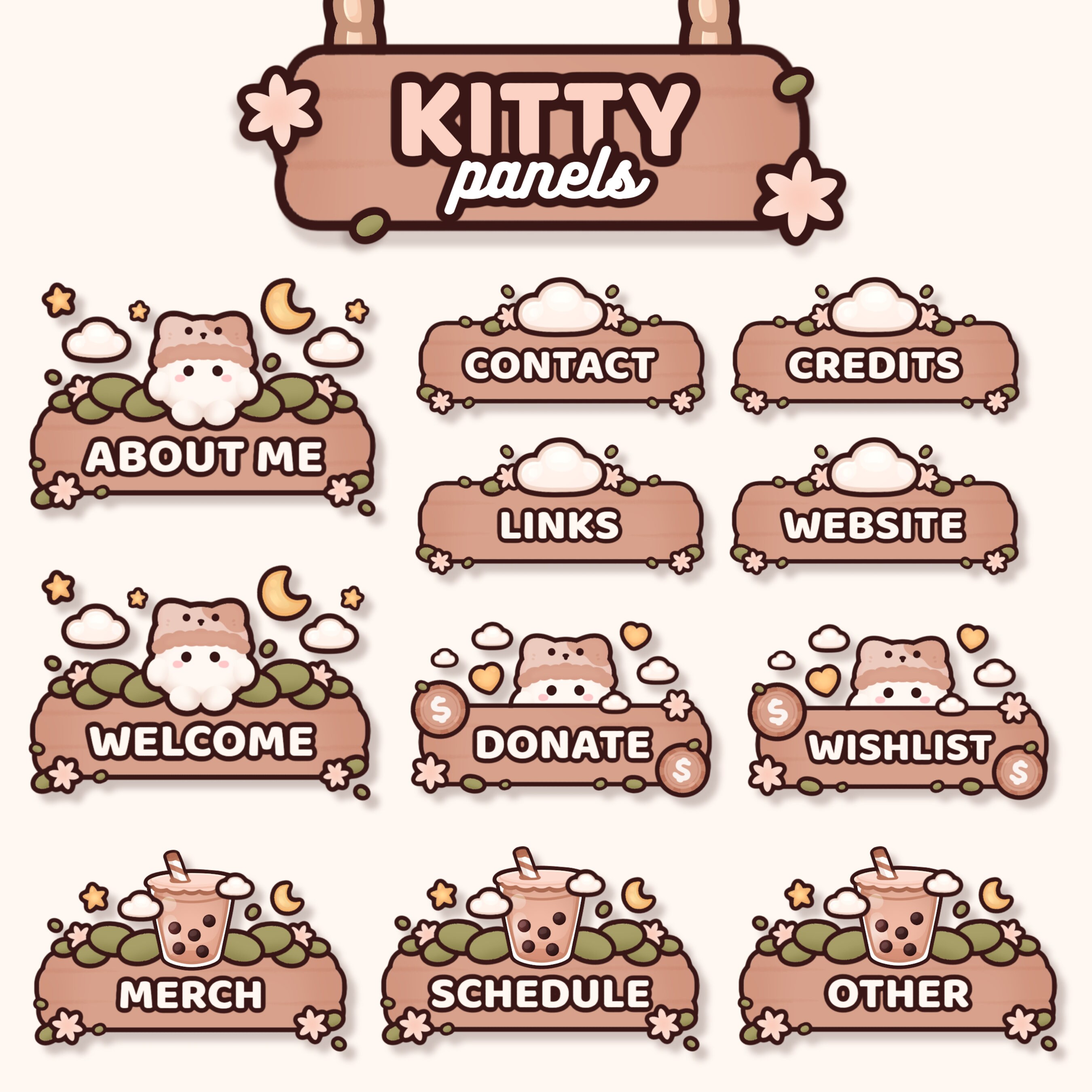 20x Kitty Panels | Kawaii / Cute / Cat / Moon / Stars / Cottagecore ...