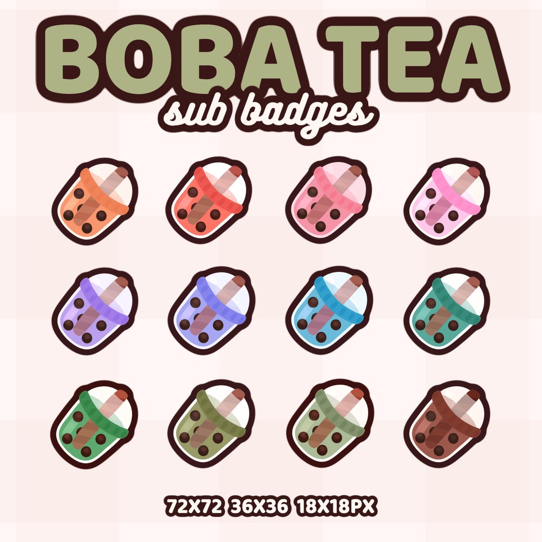 12x Boba Tea Sub Badges | Cute / Kawaii / Colorful / Pastel / Boba ...