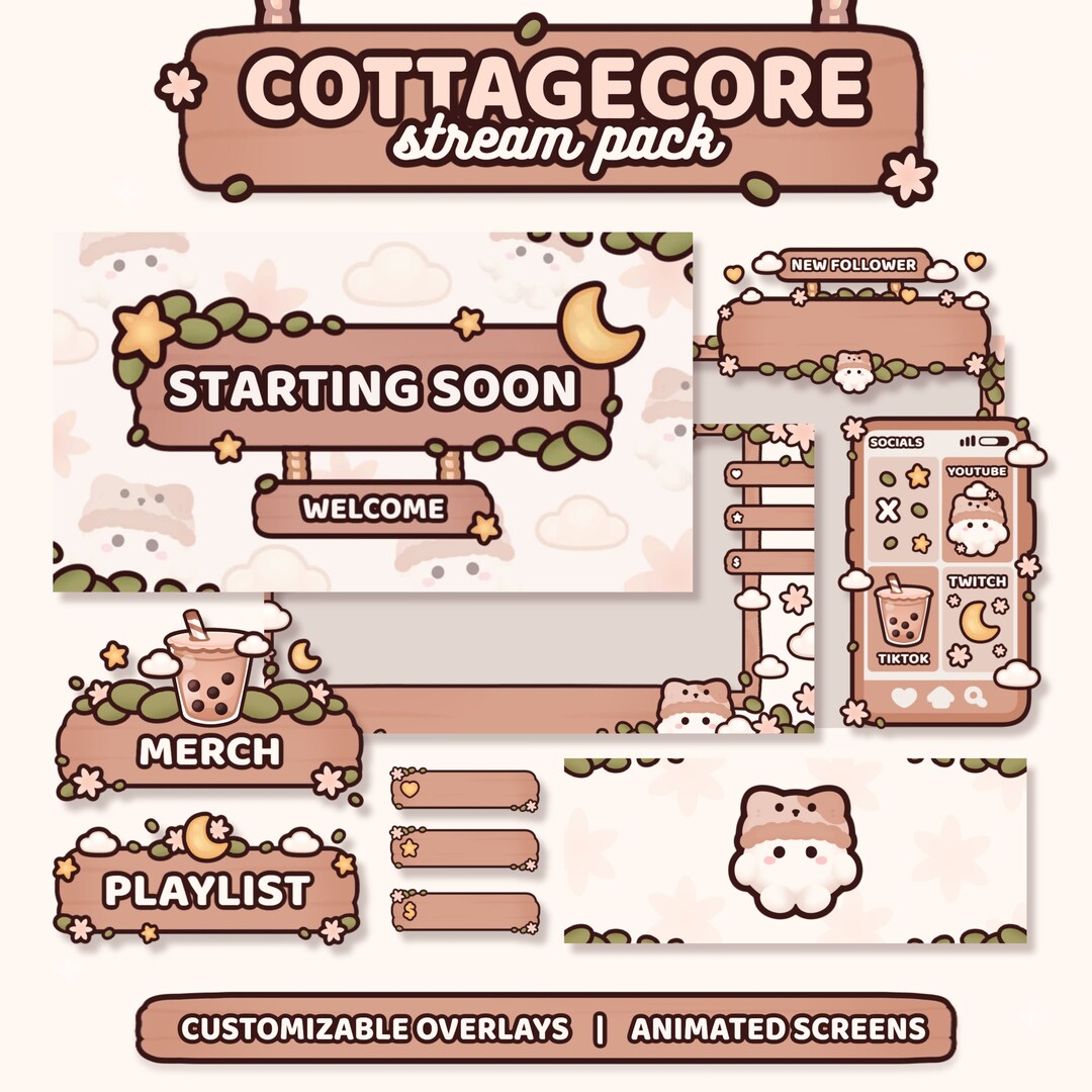 Cottagecore Kitty Stream Package | Animated Twitch Overlays (digital ...